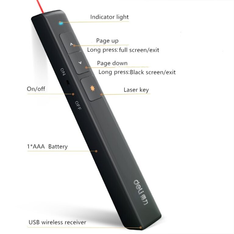 Deli 2802 USB Wireless Presenter Red Laser Star Pointer PPT Remote ...