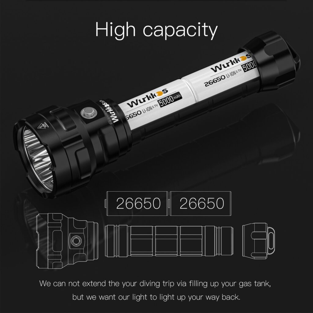 Wurkkos DL70 Scuba Diving Super Bright Double 26650 Battery 13000lm IPX8 Waterproof Underwater ...